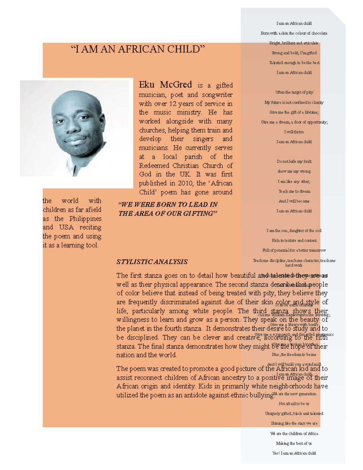 I AM AN AFRICAN CHILD: Poetic Reflection on Identity and Potential ...