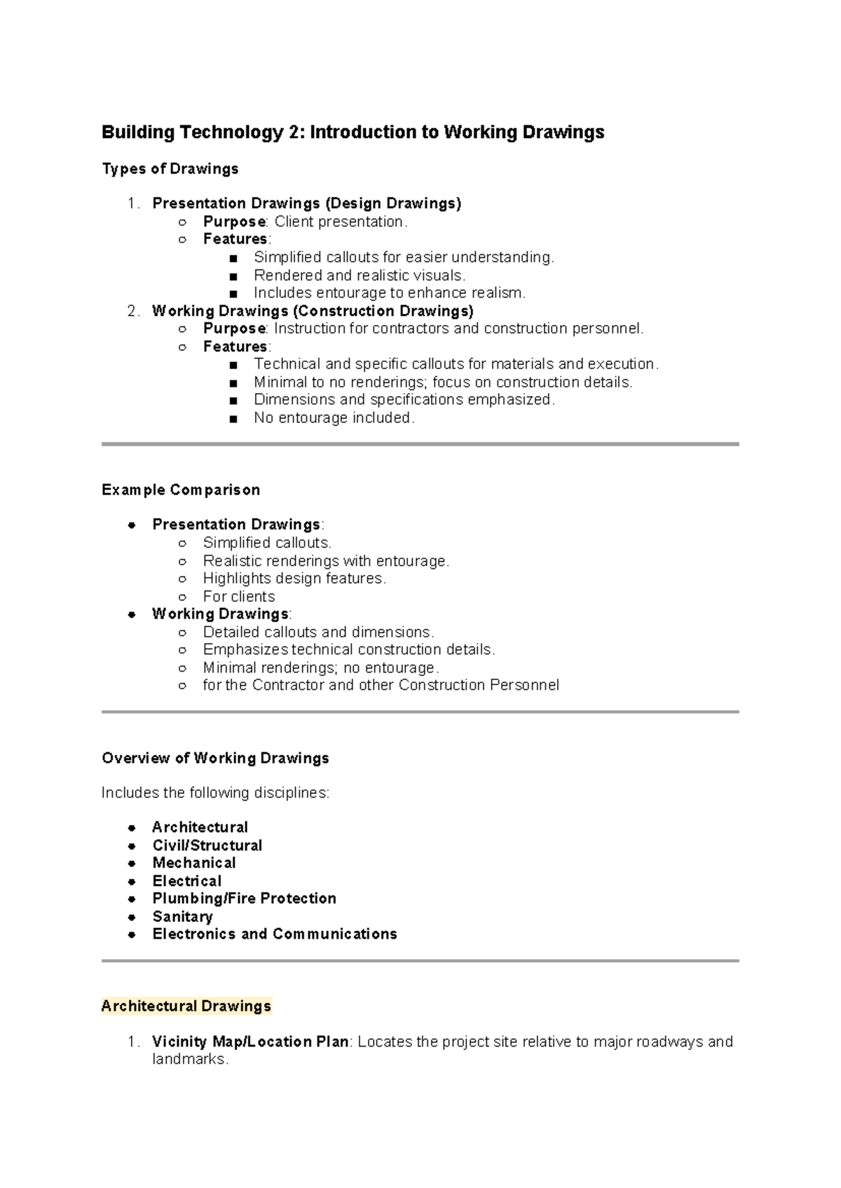 Building Technology 2: Overview of Working Drawings and Construction ...