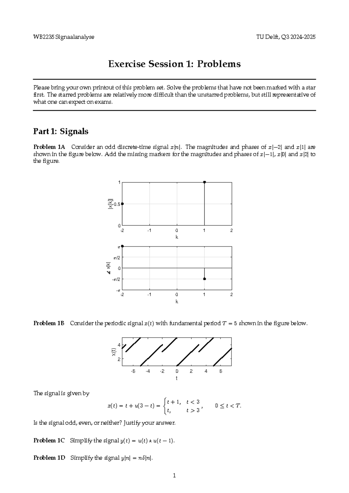 WB2235 Exercise Session 1: Signal Problems Overview 2025 - Studeersnel