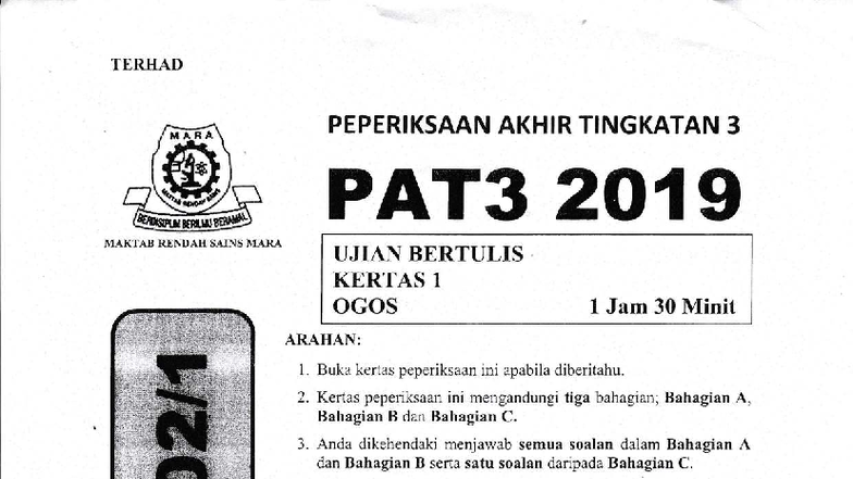 PAT3 2019 - Ujian Bertulis Kertas 1 dan Kertas 2 - Studocu