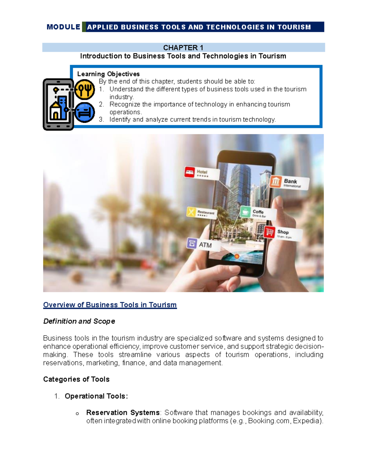 MODULE APPLIED BUSINESS TOOLS AND TECHNOLOGIES IN TOURISM: Chapter 1 Overview of - Studocu
