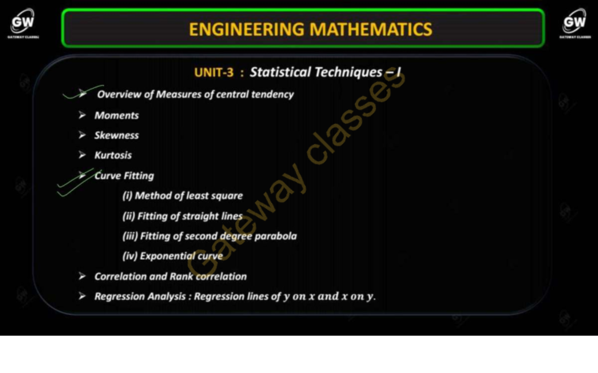 GW ENGINEERING MATHEMATICS GATEWAY CLASS: Statistical Techniques ...
