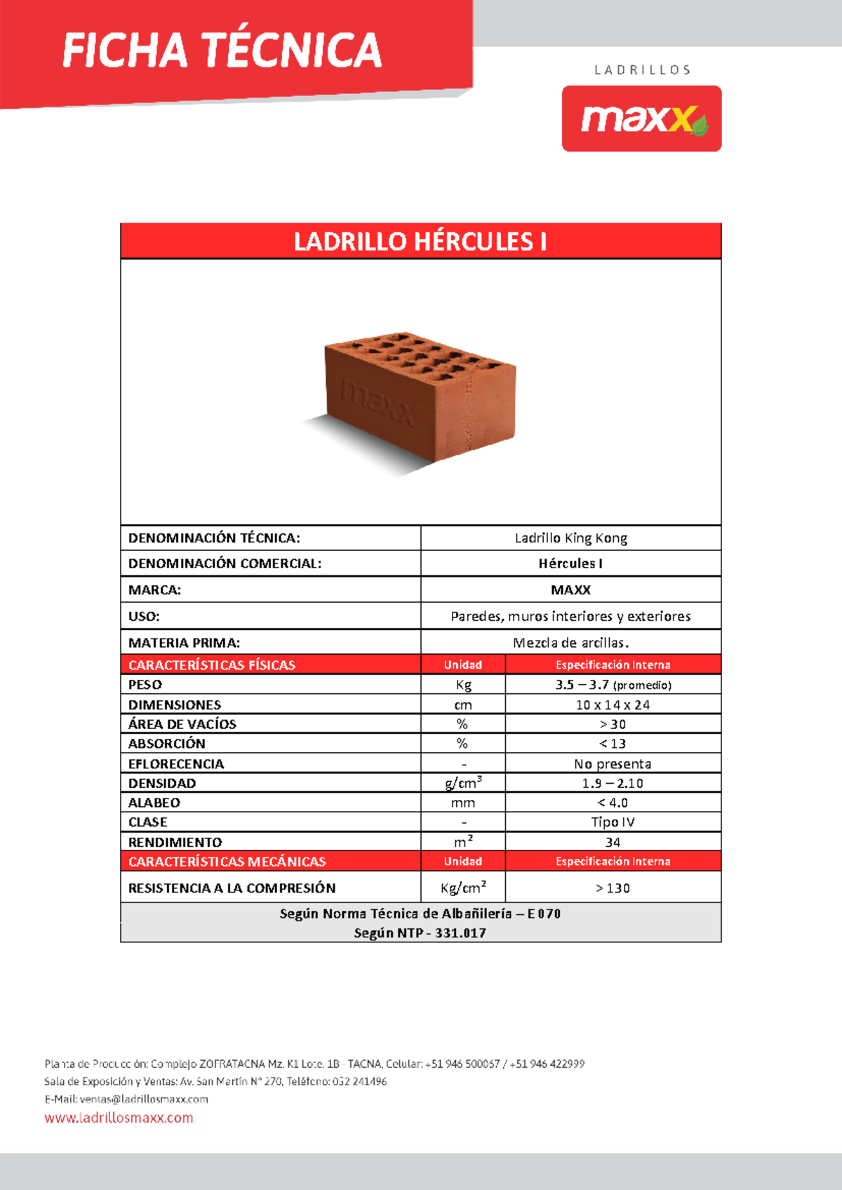 Ladrillo KK HER1 - CONSTRUCCION - LADRILLO HÉRCULES I DENOMINACIÓN ...