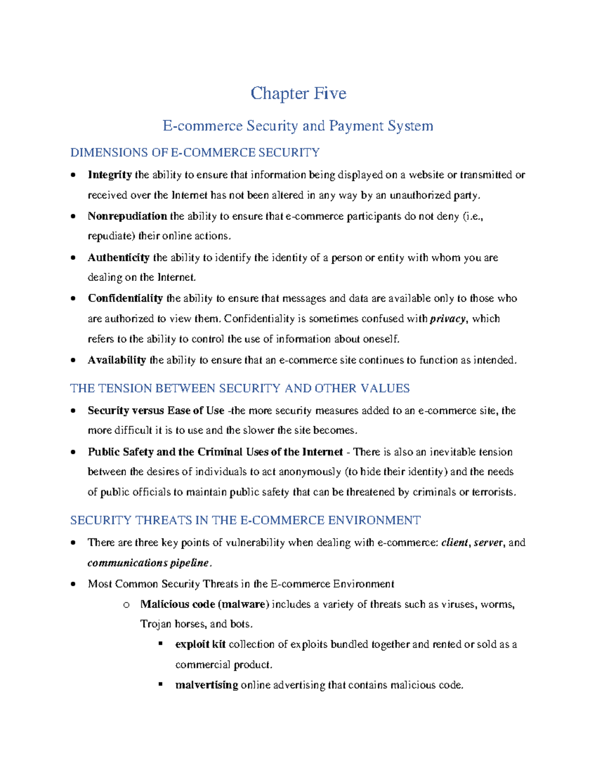 E-commerce Security & Payment Systems Summary - Ch-5 Notes - Studocu