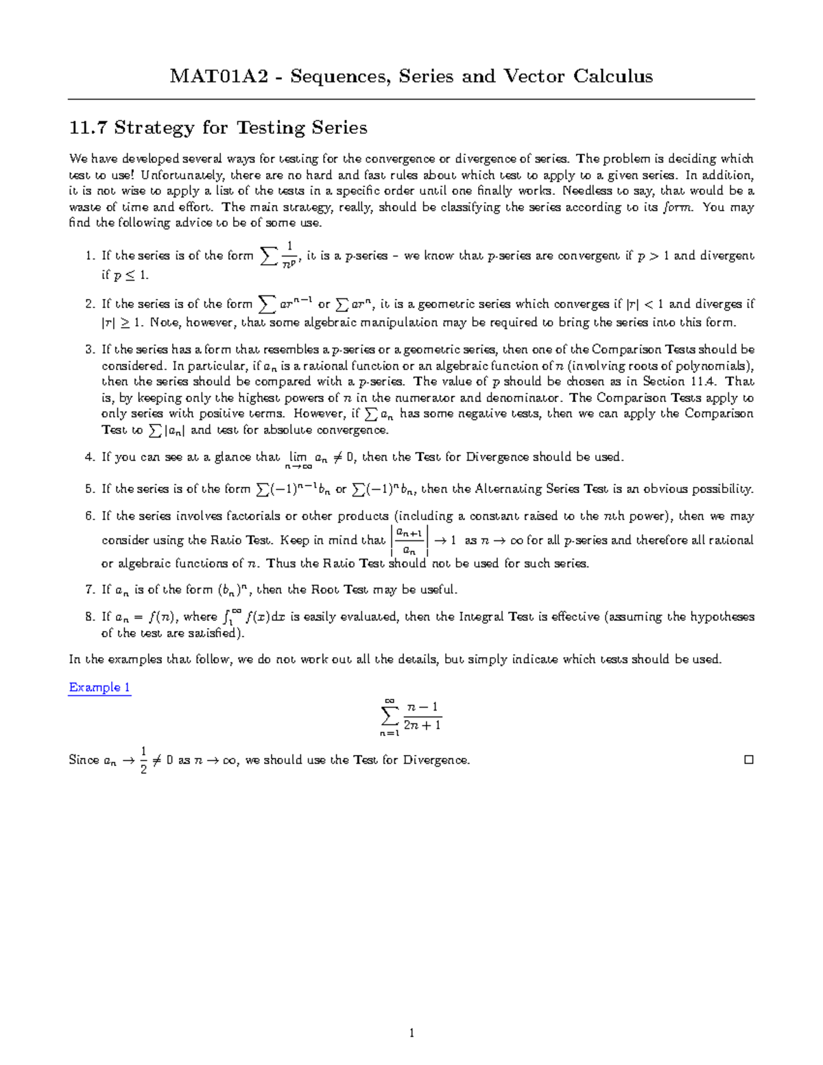 MAT01A2 Series Convergence Tests Strategy and Guidelines - Studocu