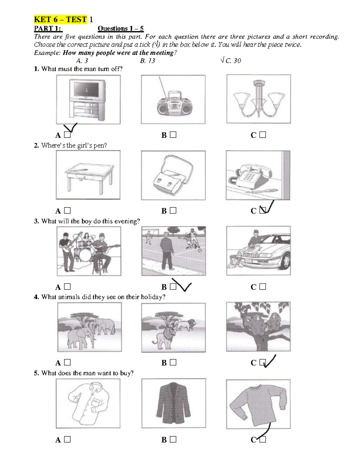 KET 6 Listening Practice Tests: Midterm Review and Exercises - Studocu