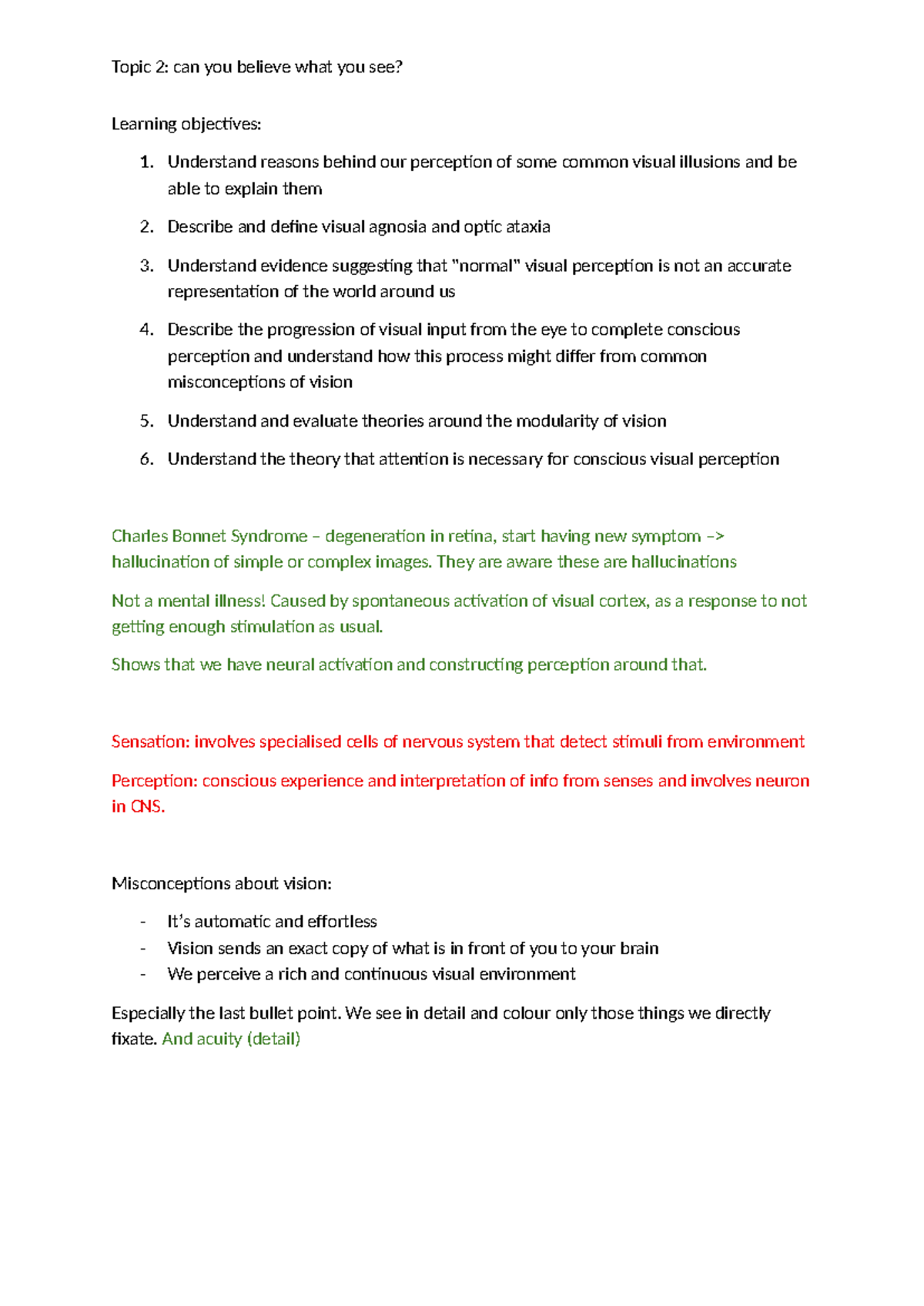 Topic 2: Visual Perception and Illusions - Week 2 Lecture Notes - Studocu