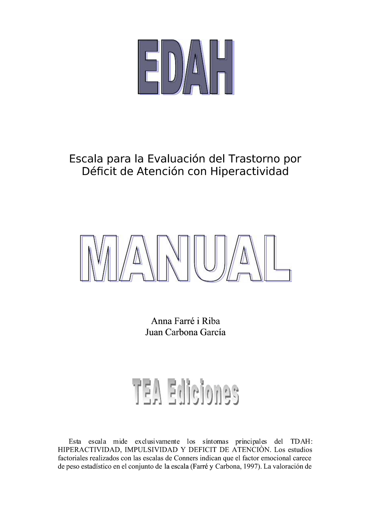 TEST EDAH - Evaluación del Trastorno de Déficit de Atención - Studocu