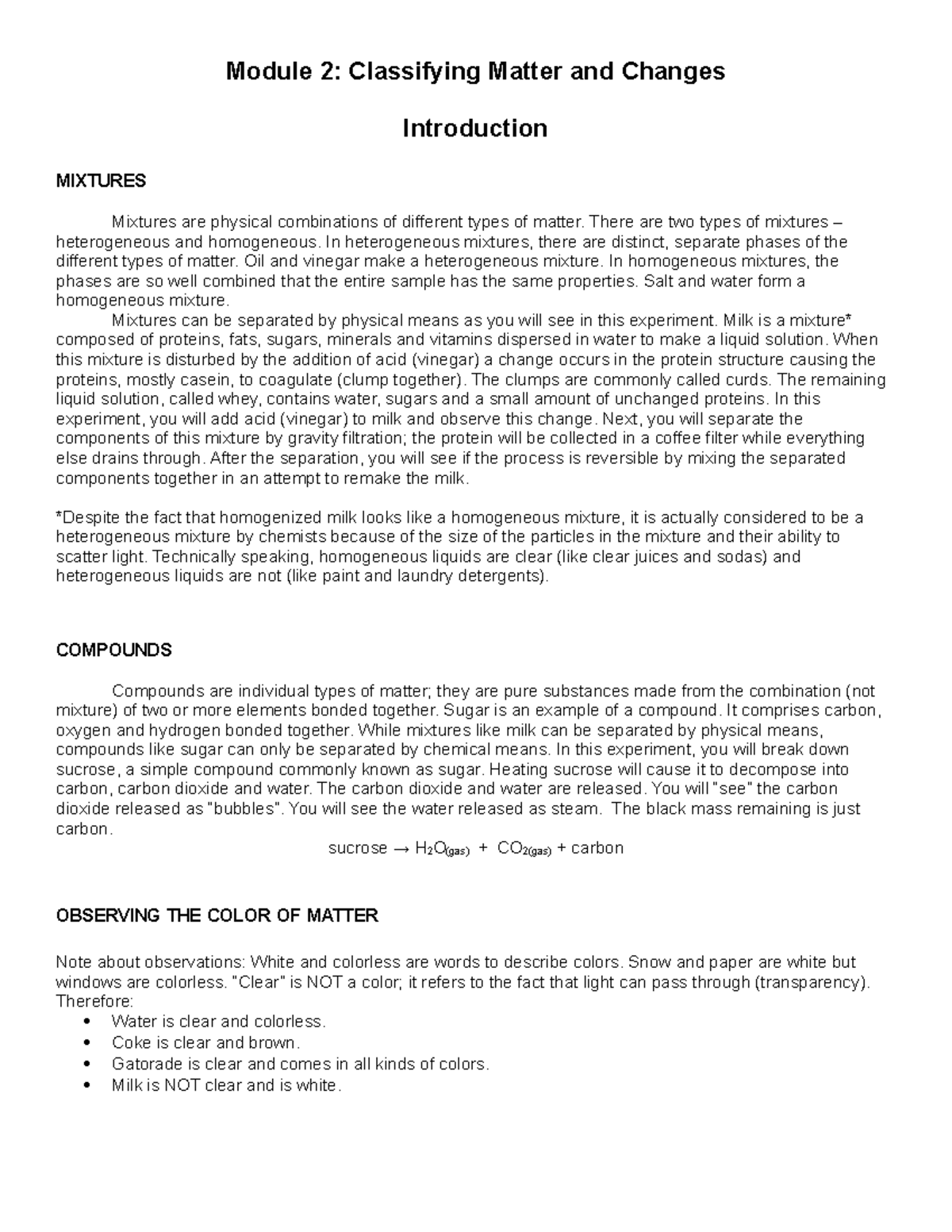 Lab 2: Classification of Matter - Mixtures and Compounds Analysis - Studocu