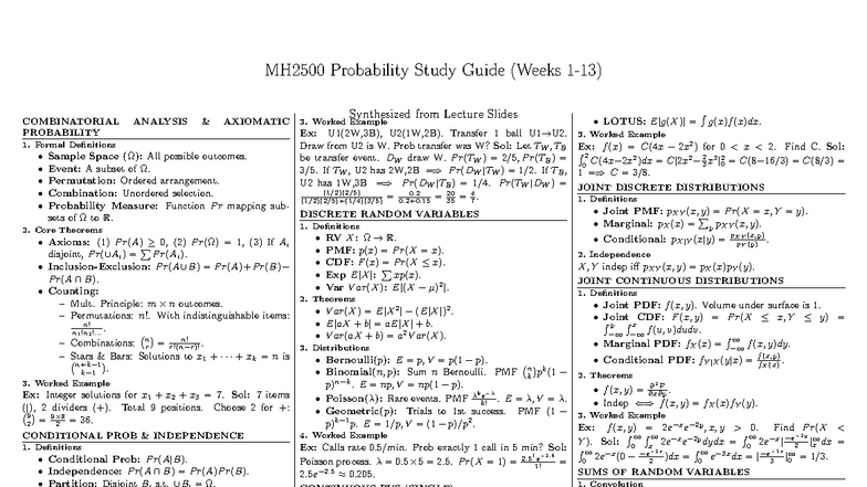 MH2500 Probability Study Guide: Key Concepts & Theorems - Studocu