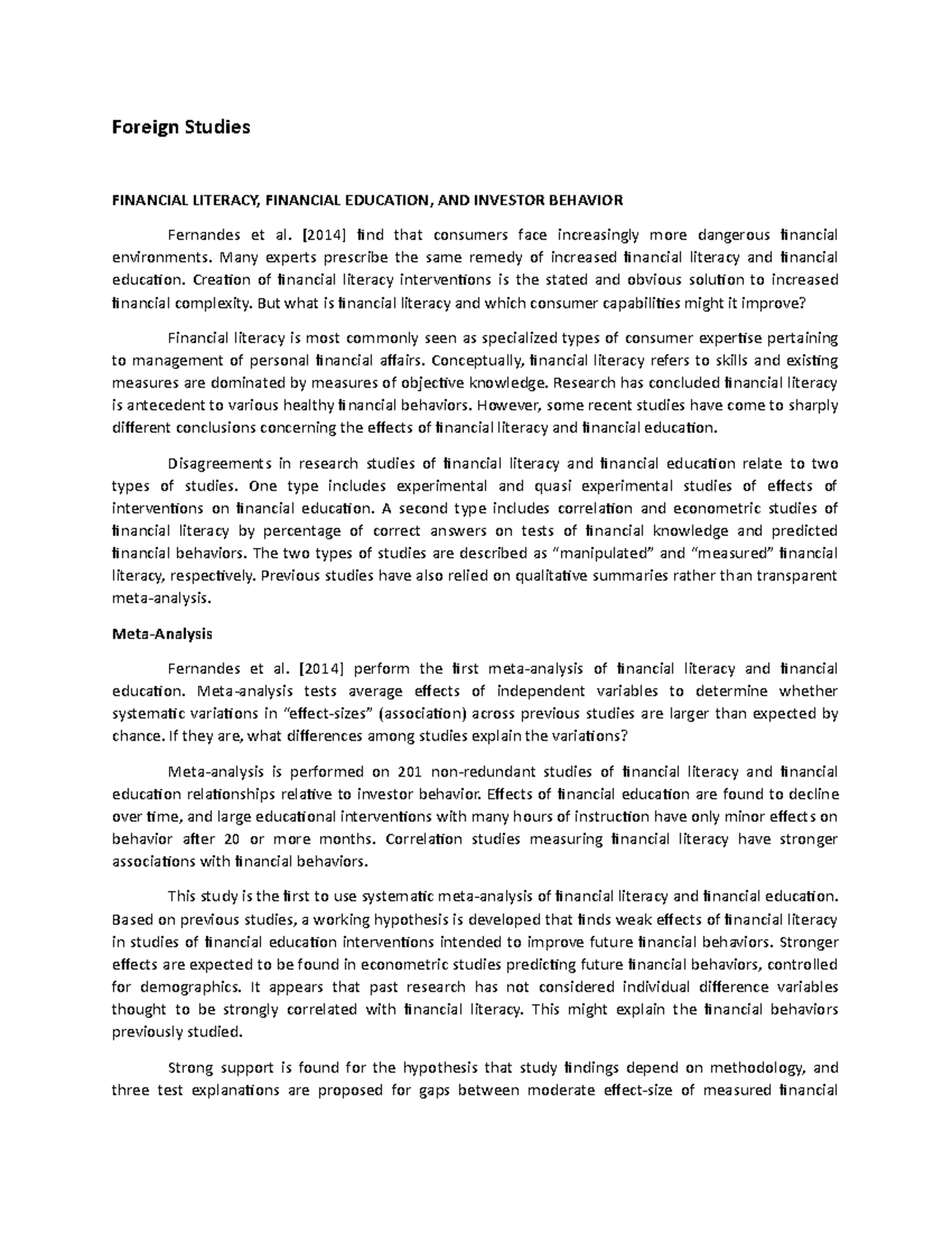 RRL: Financial Literacy & Investment Behavior - Insights from Foreign ...