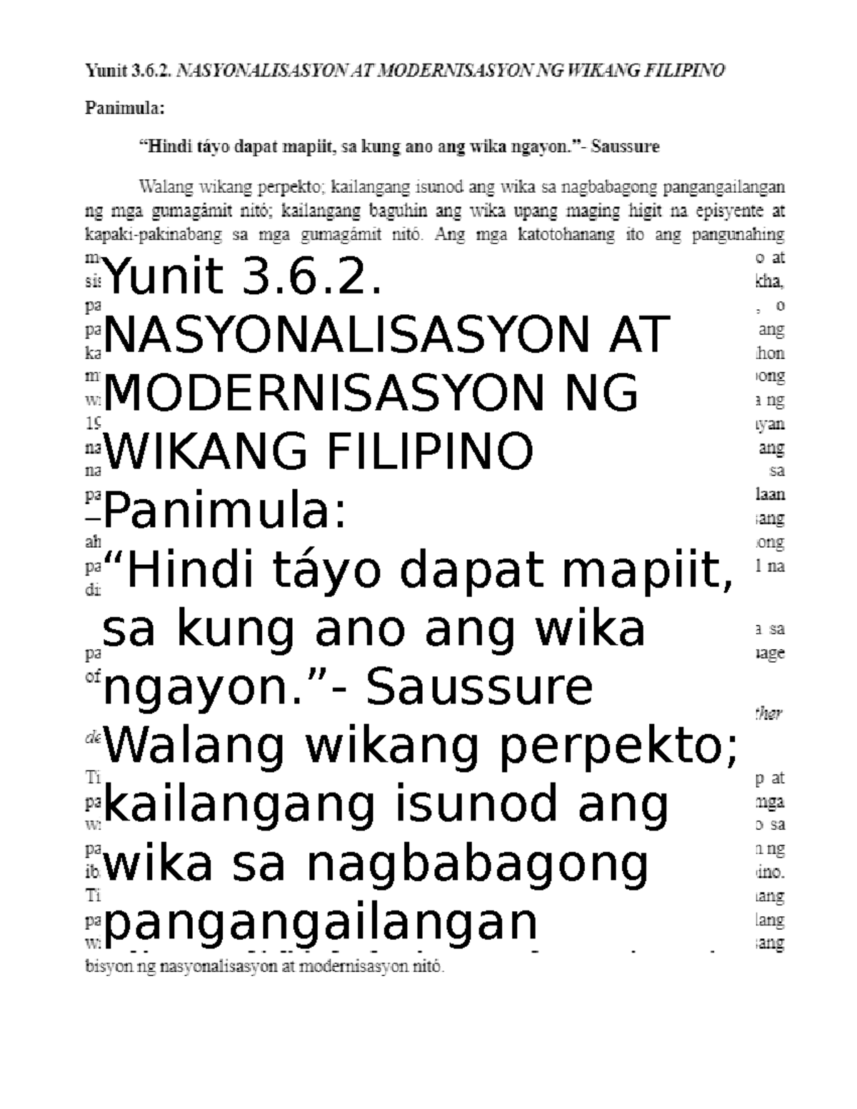 Nasyunalisasyon at Modernisasyon ng Wikang Filipino - Yunit 3.6 ...