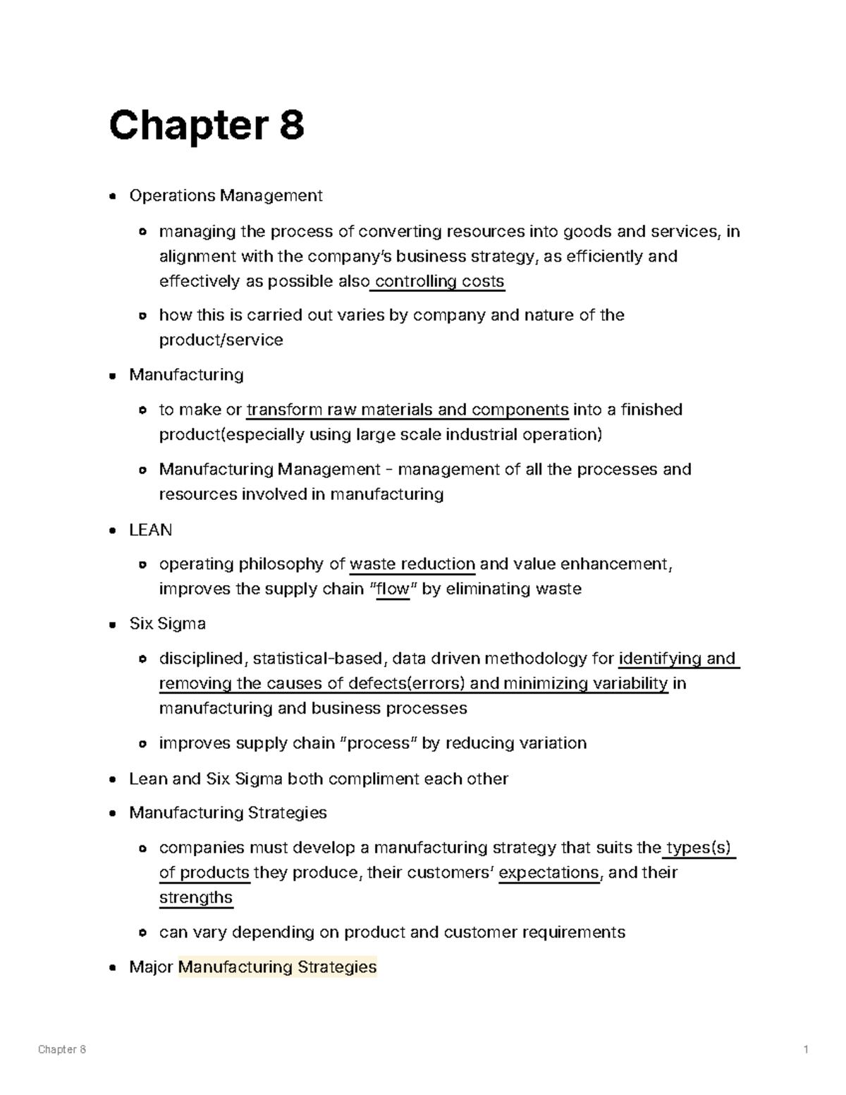 Chapter 8: LEAN Manufacturing and Six Sigma Principles in SCM - Chapter 8 Operations Management ...