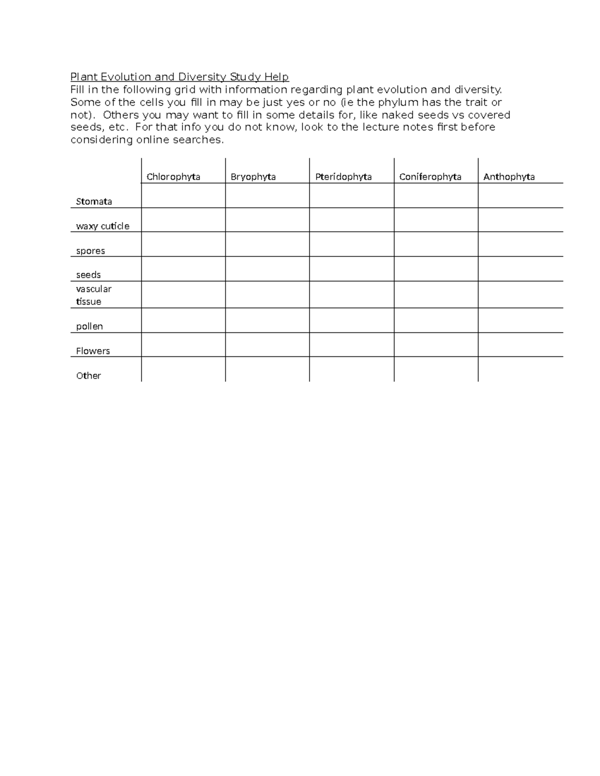 2-29 - Plant Evolution and Diversity Study Help - Plant Evolution and ...