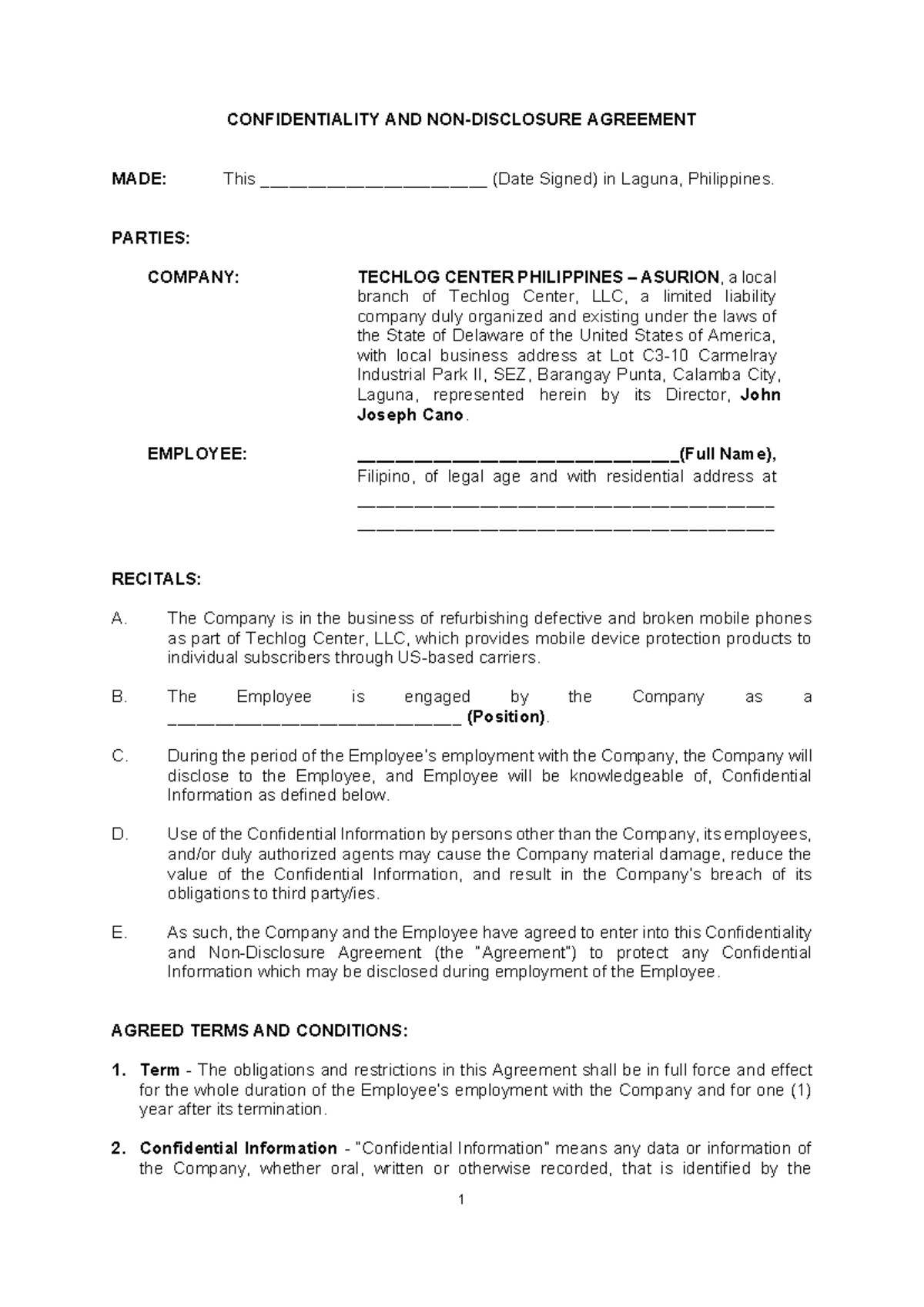 NDA & PDS Consent Form for Techlog Center PH Employment - Studocu
