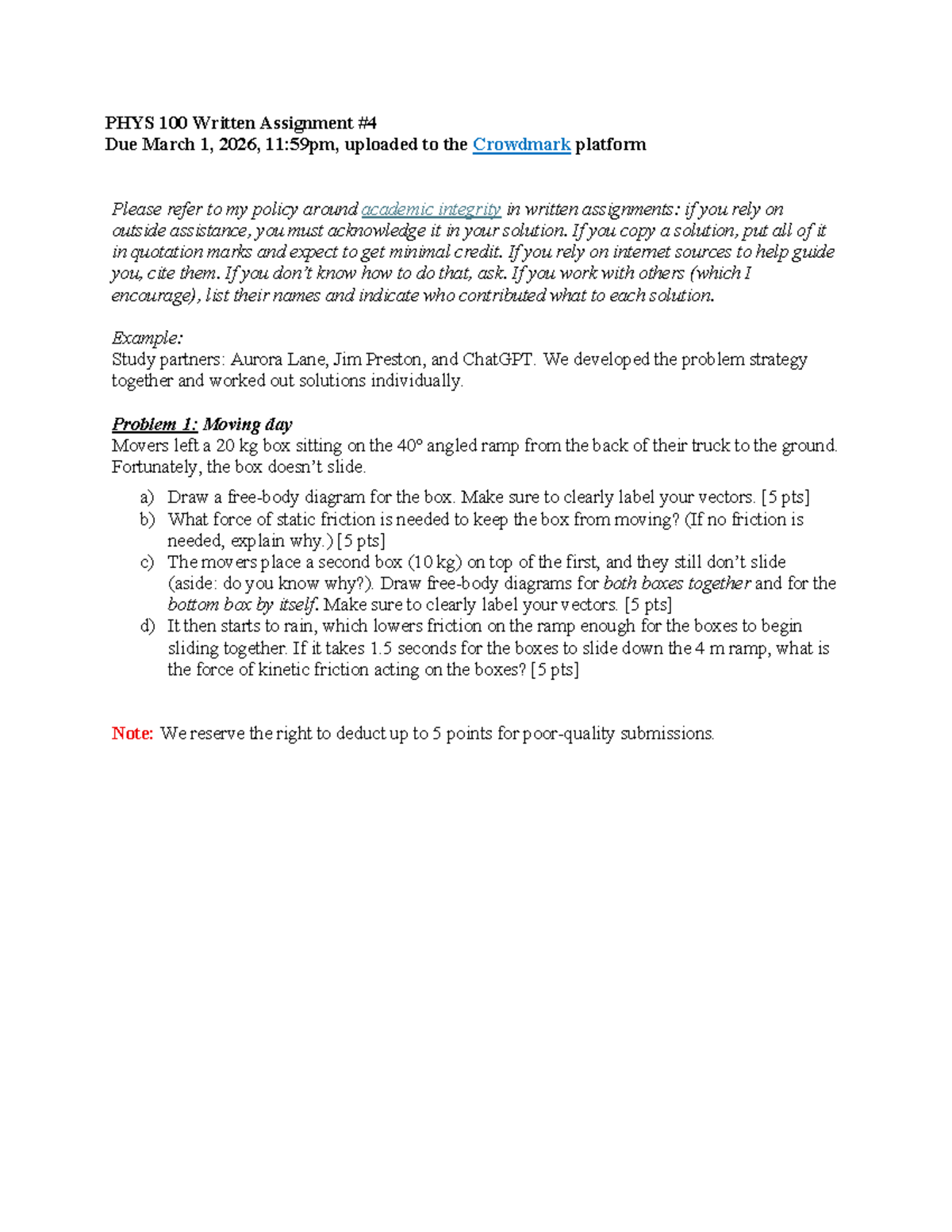 PHYS 100 HW4 Written Assignment Guidelines and Problem Set - Studocu