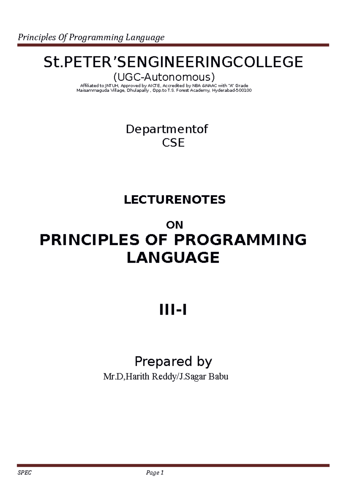 PPL III-I Unit 3 Lecture Notes on Subprograms and Data Types - Studocu