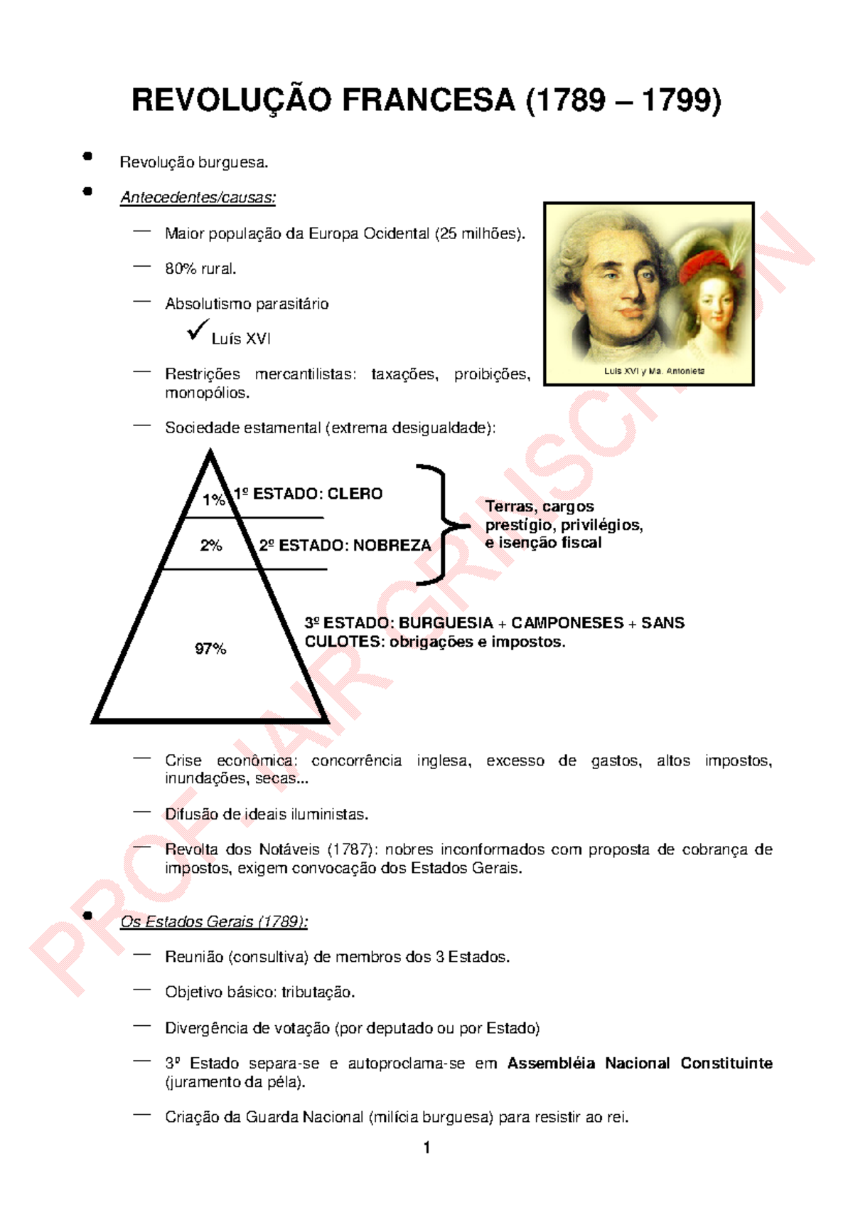 RESUMO: REVOLUÇÃO FRANCESA (1789-1799) E BRASIL COLÔNIA - Studocu