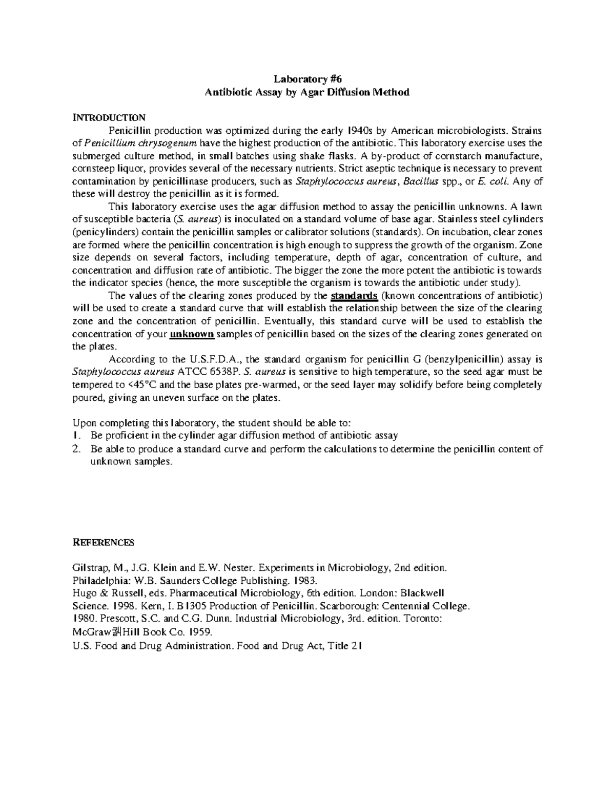 Antibiotic Assay: Cylinder Agar Diffusion Method for Penicillin (BIO ...