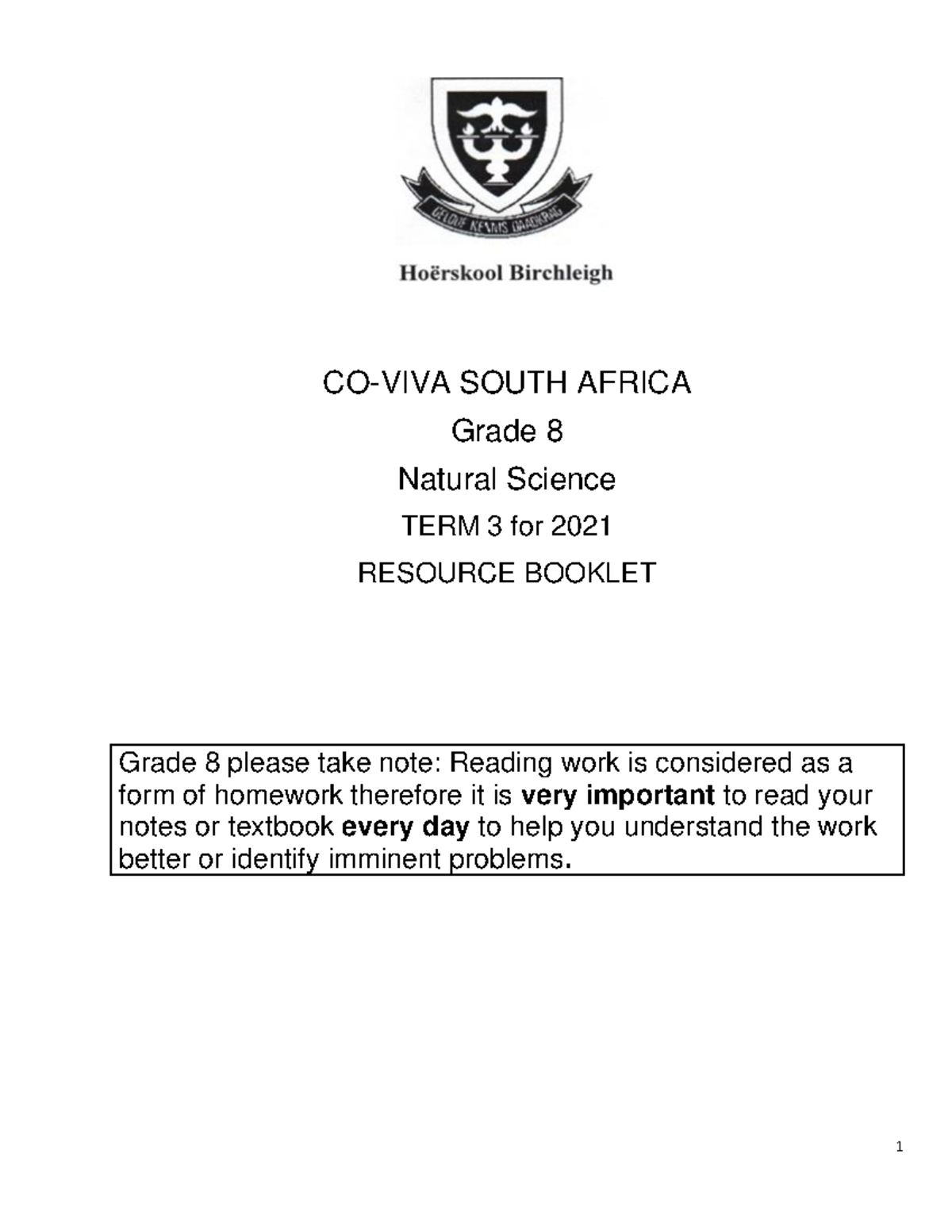 Gr 8 Natural Sciences Term 3 Study Resource Booklet 2021 - Studocu
