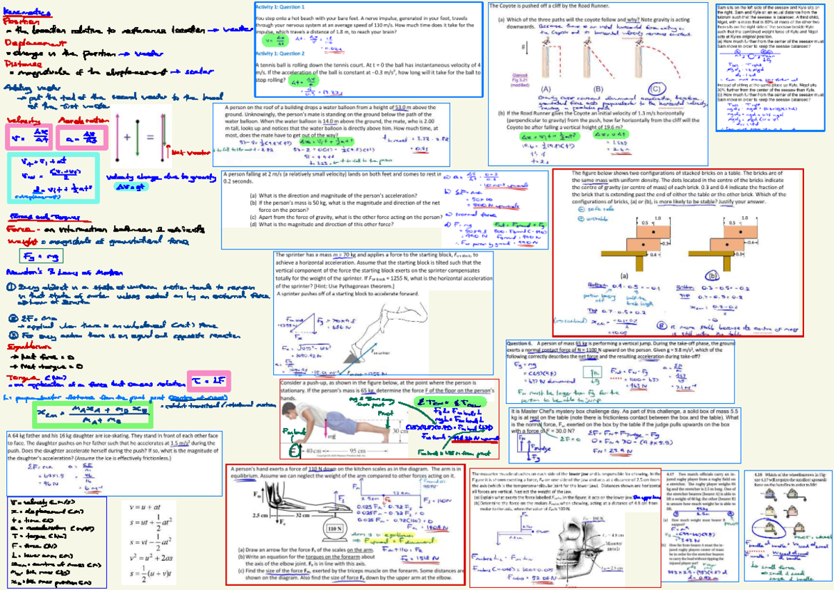 Test 2 Summary Sheet: Kinematics, Forces, and Thermodynamics Concepts ...