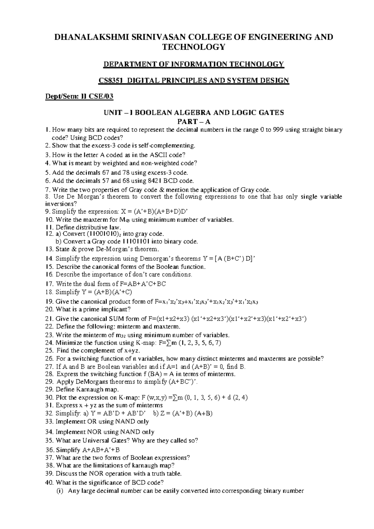 DPSD QB - notes - DHANALAKSHMI SRINIVASAN COLLEGE OF ENGINEERING AND ...