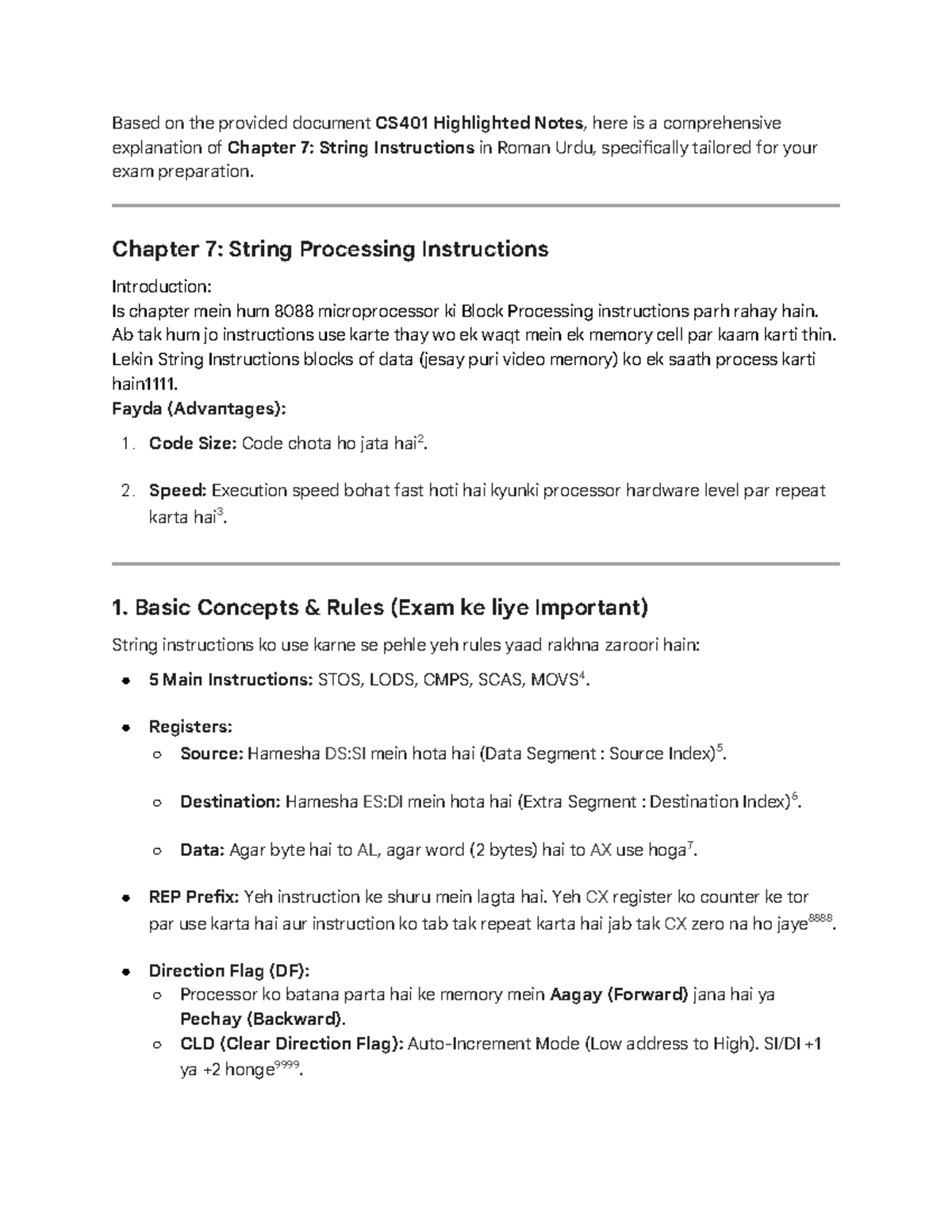 CS401 Chapter 7: String Instructions Explained in Roman Urdu - Studocu