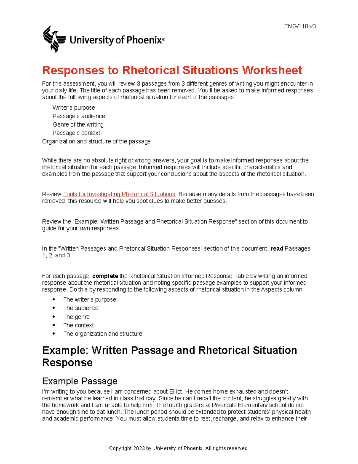 ENG/110 Week 2 Summative Assessment: Rhetorical Situation Responses ...