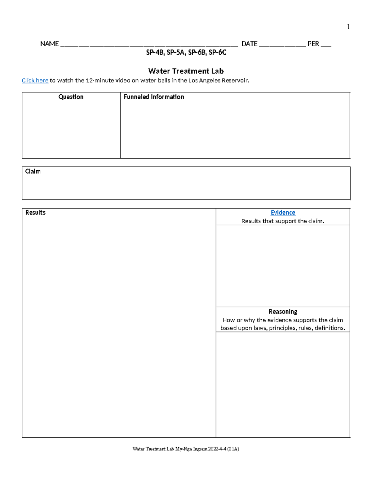 Water Treatment Lab Ingram (S1A): Usage & Conservation Analysis - Studocu