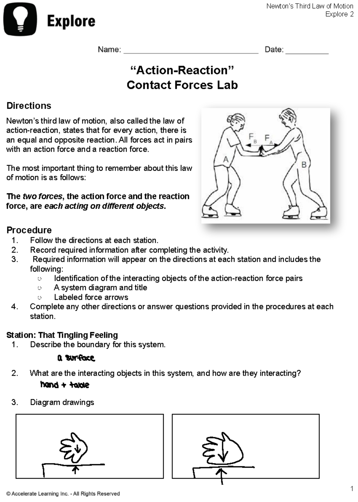 Ch. 9 physical science - Explore 2 Directions “Action-Reaction” Contact ...