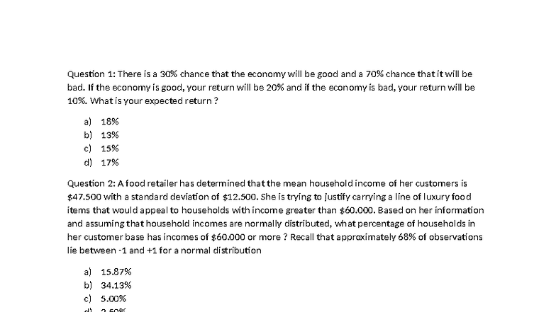 Assignment FRM - Probability and Statistics Questions - Studocu
