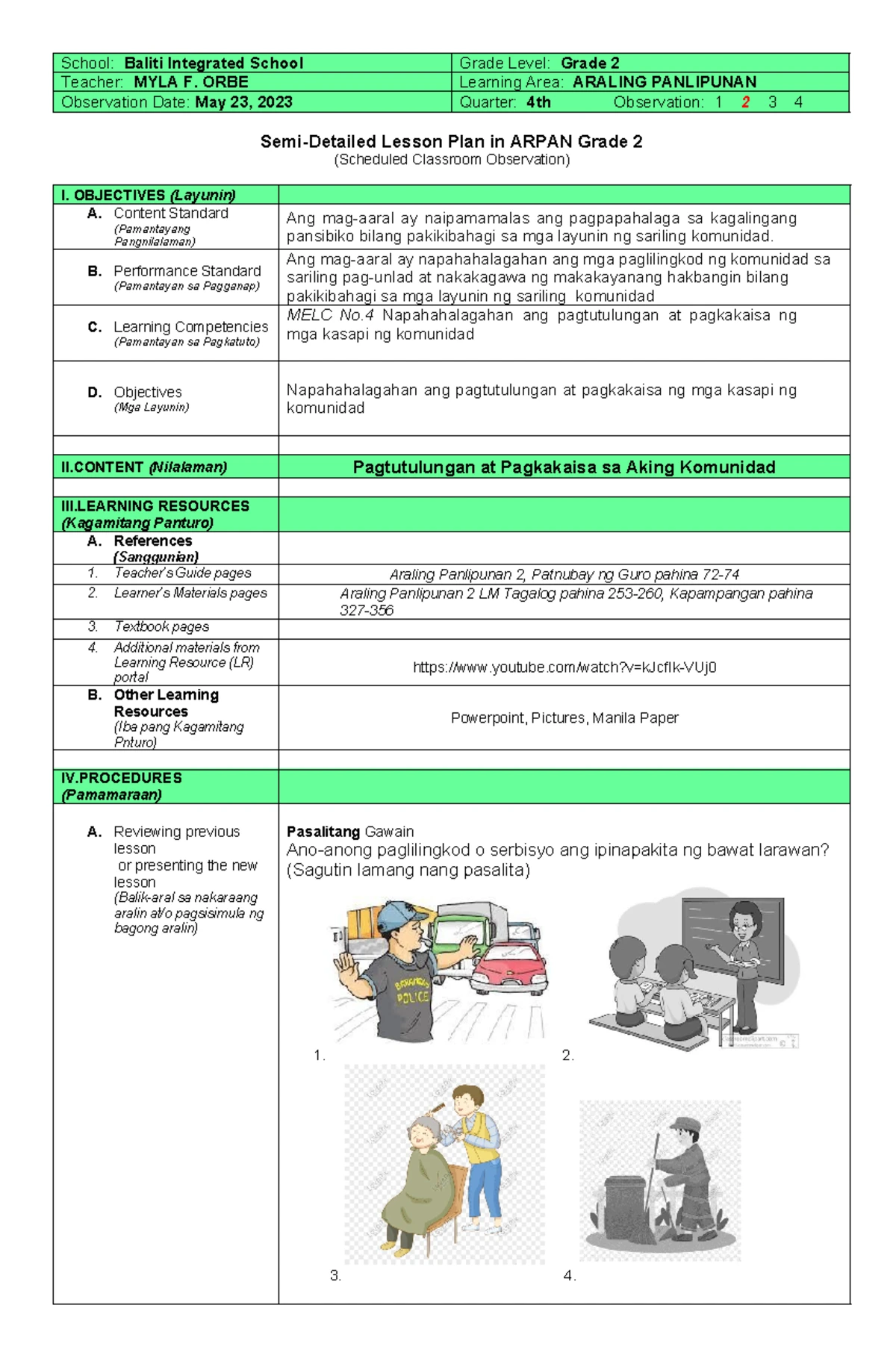 Semi-Detailed Lesson Plan for EPP Grade 5 (COT-2-DLP-Q4-EPP5) - Studocu