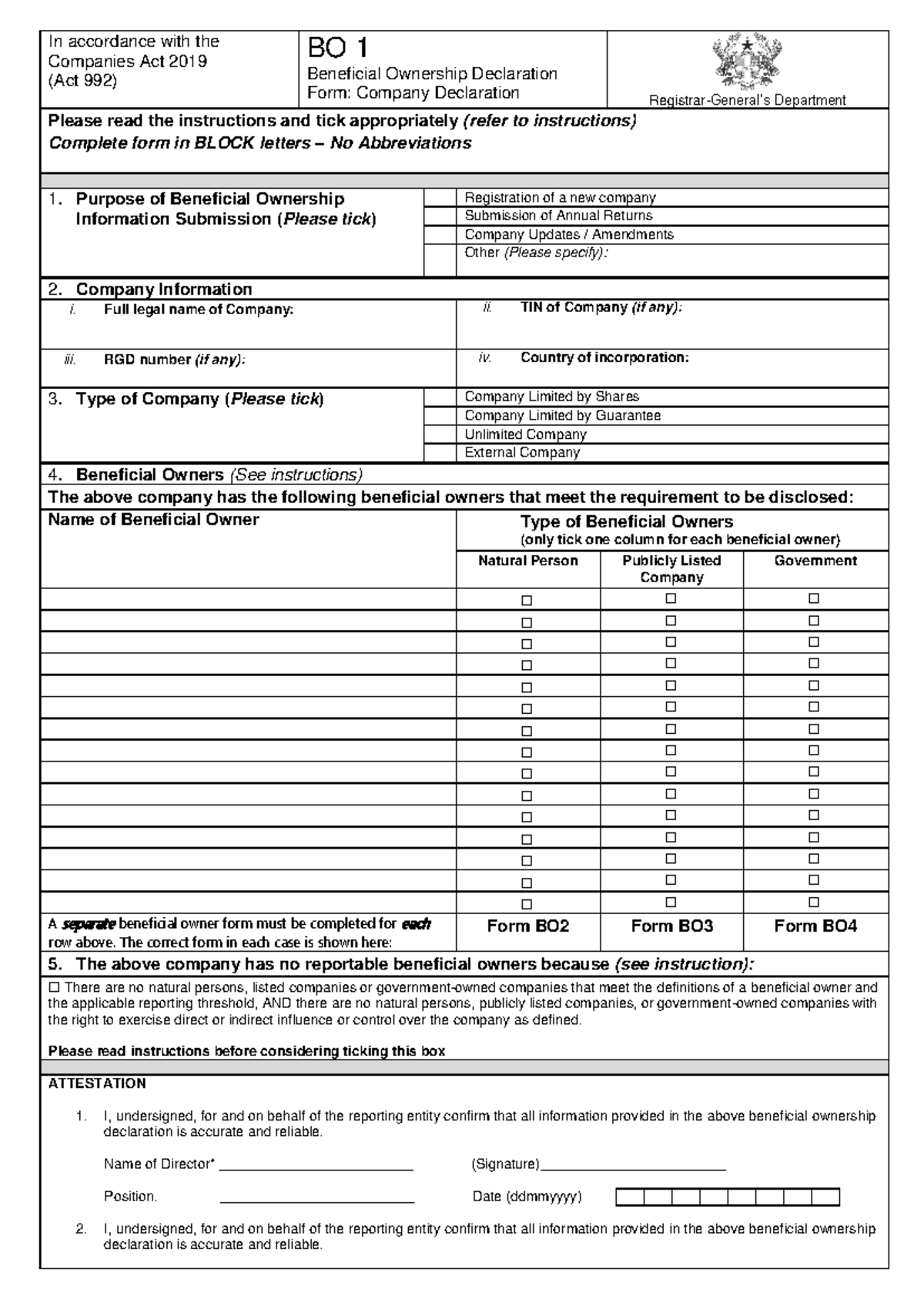 BO1 Beneficial Ownership Declaration Form Under Companies Act 2019 ...