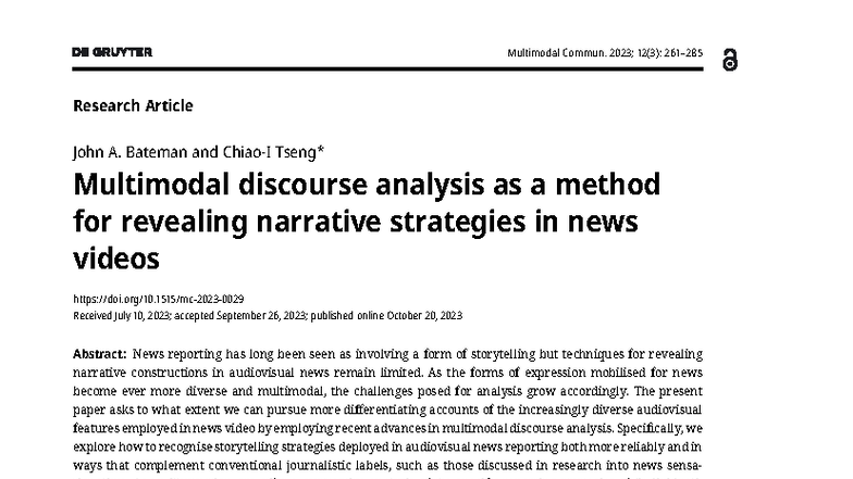 Multimodal Discourse Analysis of Narrative Strategies in News Videos ...