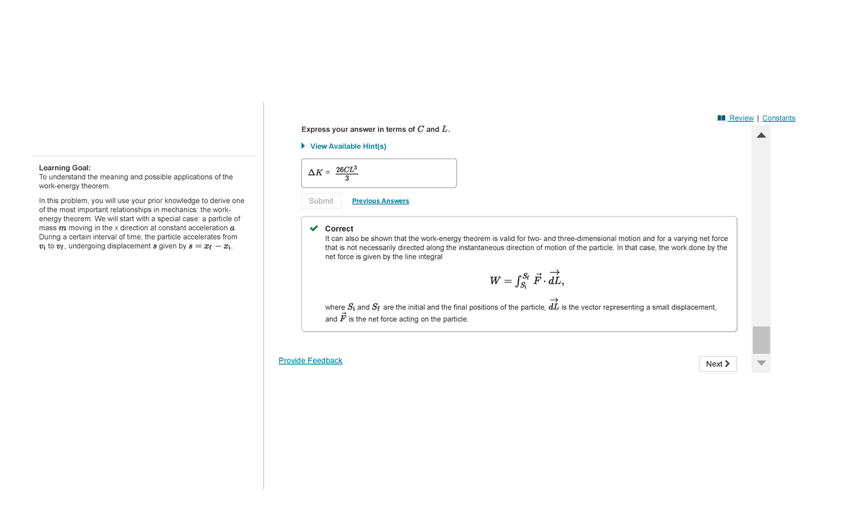 Mastering Physics Ch 06 HW - The Work-Energy Theorem 6 - Next Learning ...