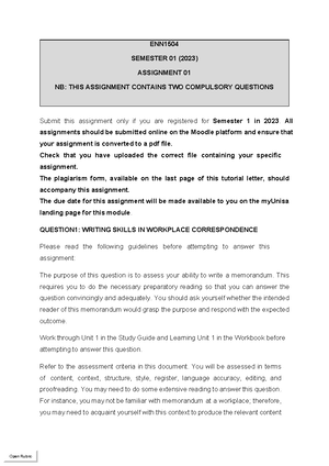 Study guide ENN1504 - Chair of the Department of English Studies ...