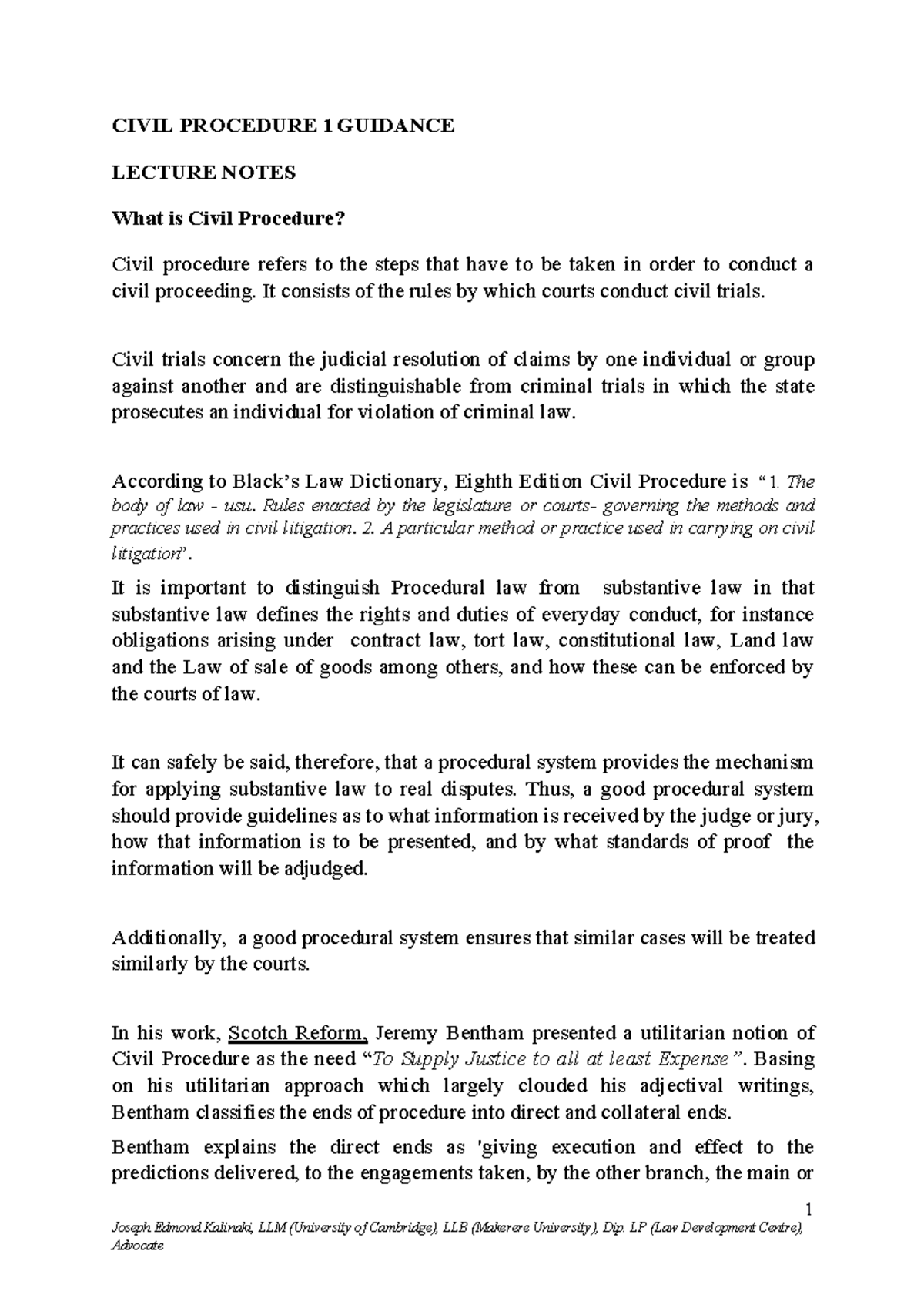 CIVIL PROCEDURE 1 LECTURE NOTES: Commencement of Civil Proceedings ...