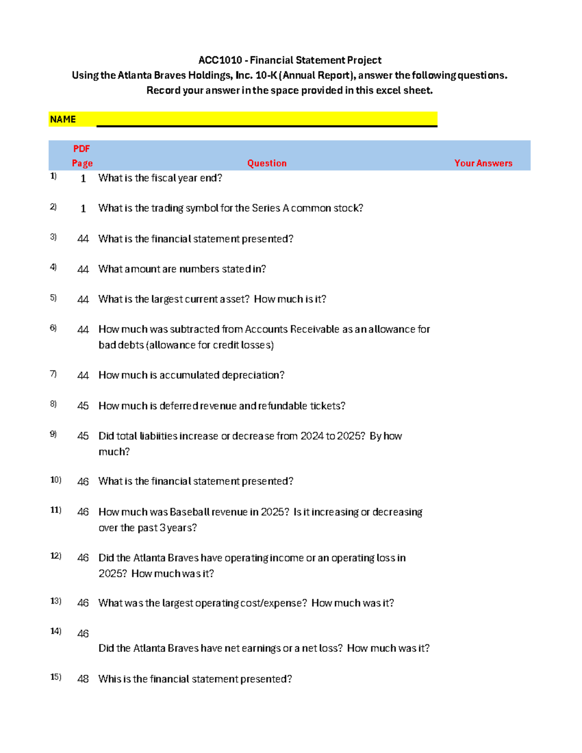 ACC1010 - Financial Statement Project Questions - Studocu