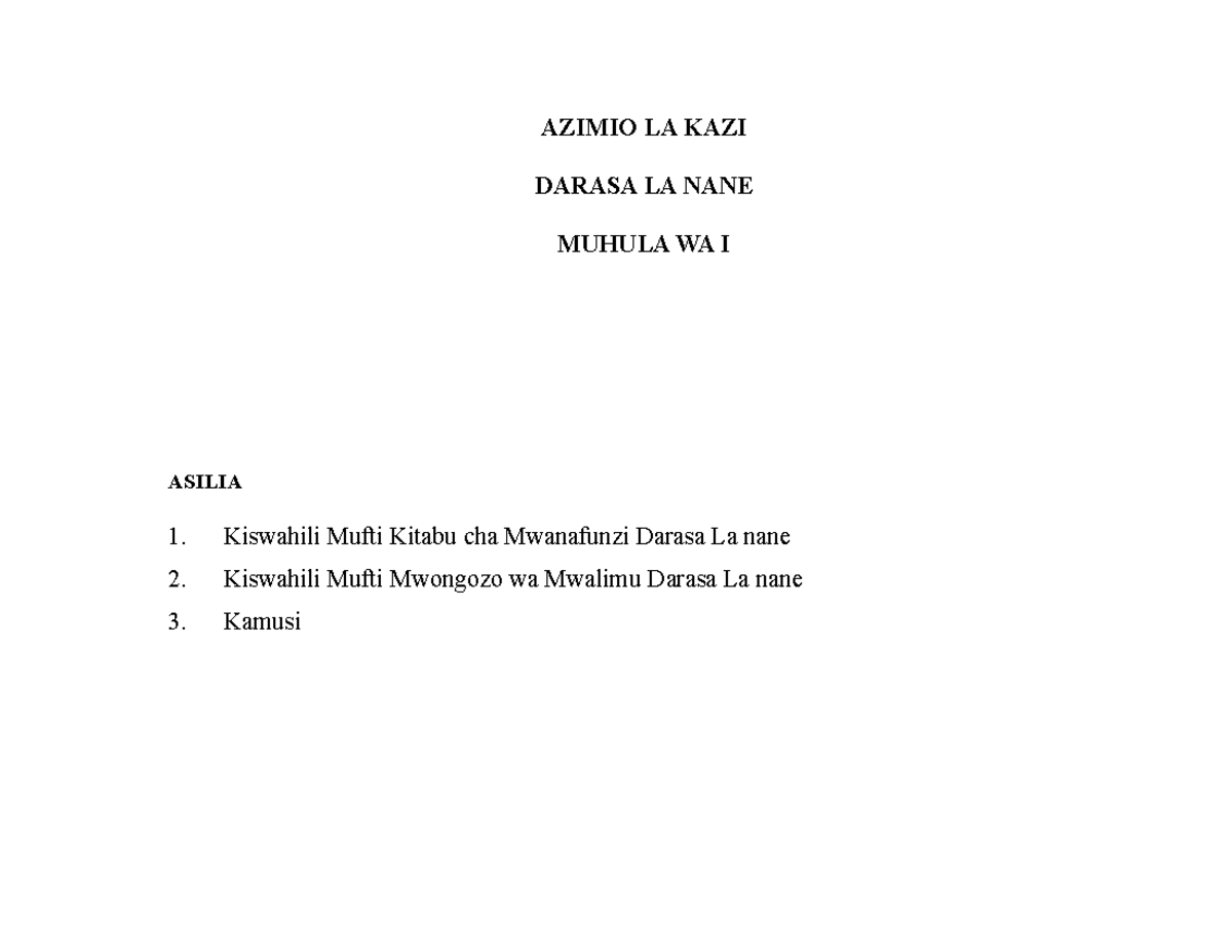 Azimio LA KAZI 8 mfuti NEW - AZIMIO LA KAZI DARASA LA NANE MUHULA WA I ...