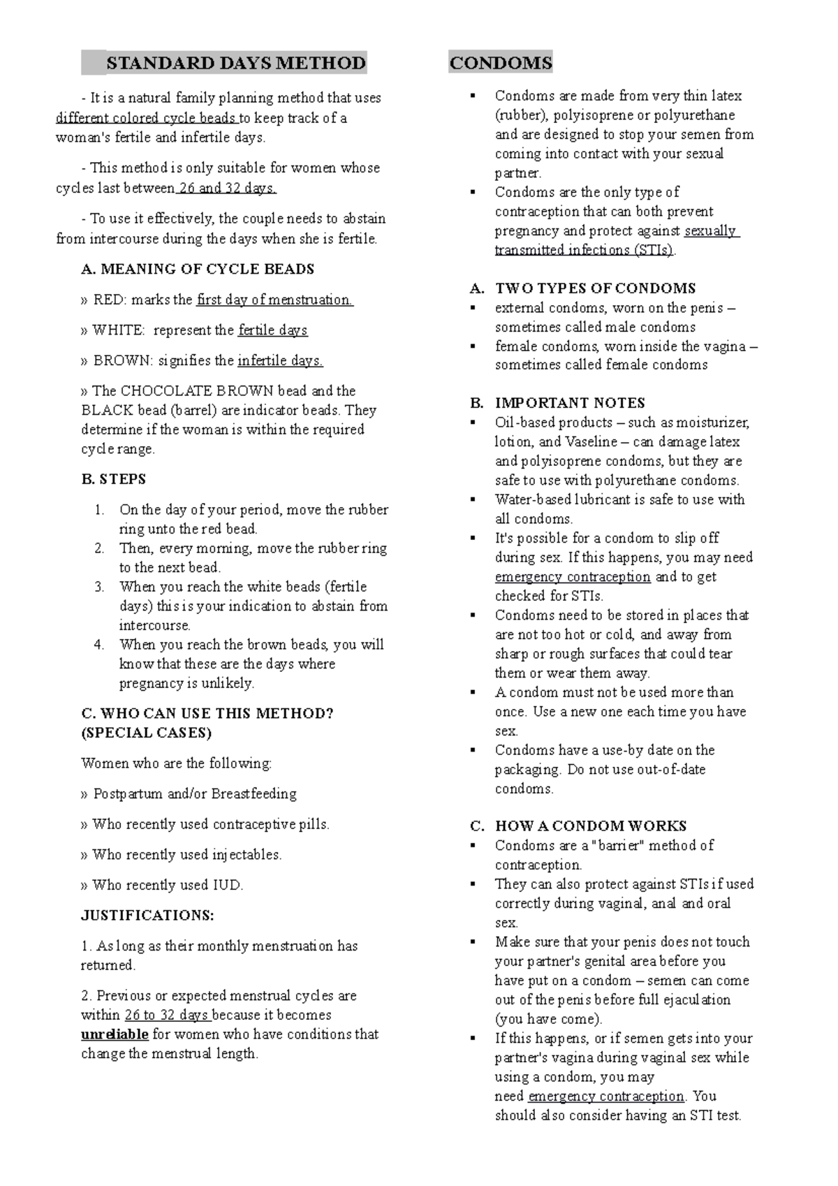 Family Planning Methods - STANDARD DAYS METHOD It is a natural family ...