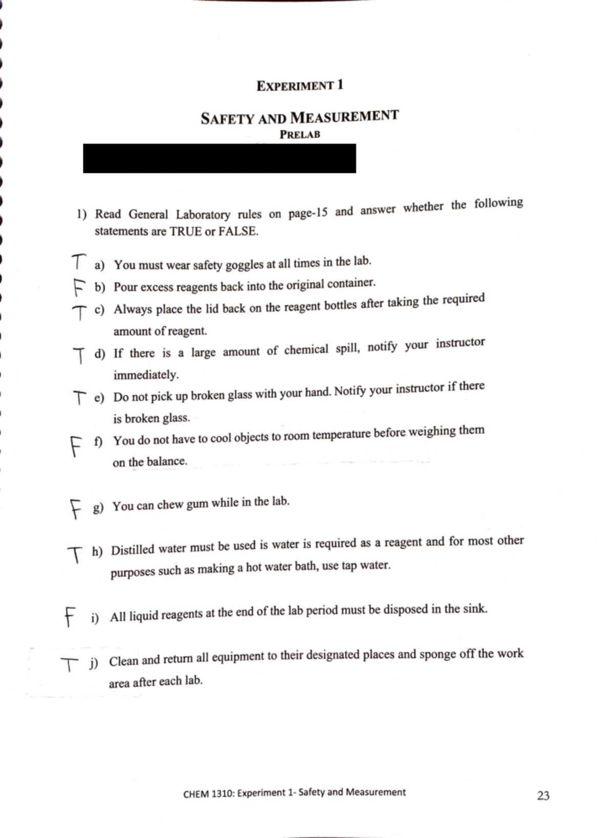 CHEM 1310 - Experiment 1 Pre-Lab Assignment: Safety & Measurement - Studocu