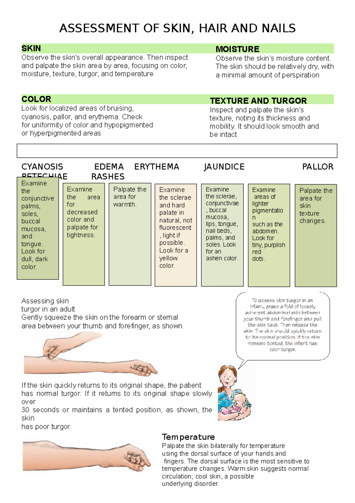 Assessment OF SKIN - ASSESSMENT OF SKIN, HAIR AND NAILS SKIN Observe ...