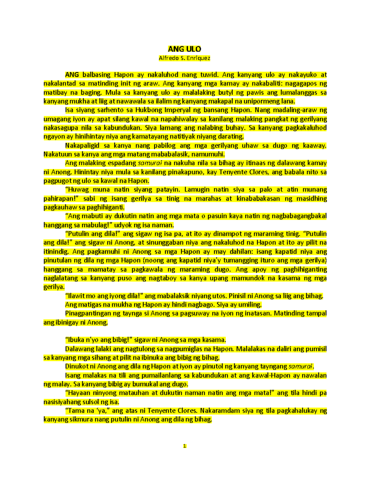 ANG-ULO - Ang Ulo ni Alfredo S. Enriquez. Ito ay isang halimbawa ng isa ...