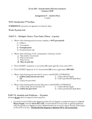 [Solved] Part I Business Cycle Analysis Numerical Problem 1 - Intermediate Macroeconomic Theory ...