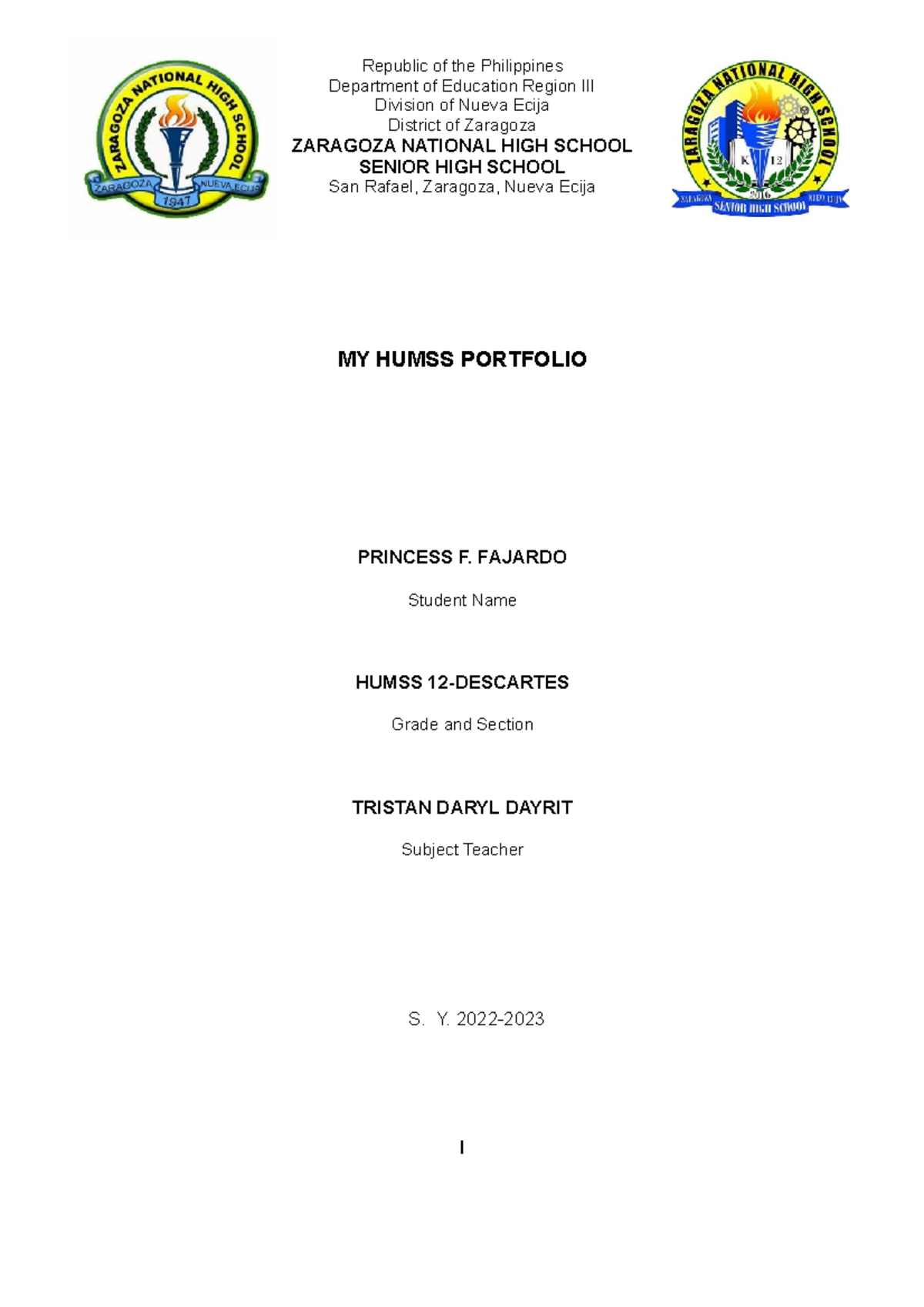 MY Humss Portfolio sessi - Republic of the Philippines Department of ...