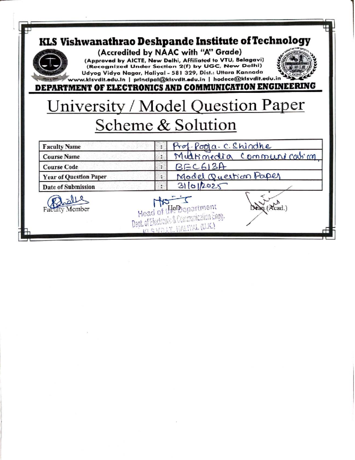BEC613A - Multimedia Communication Model Question Paper Solutions - Studocu