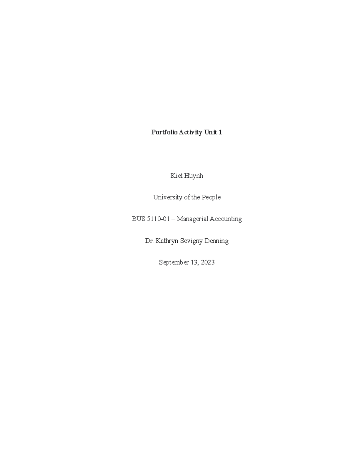 Portfolio Activity Unit 1 - Kathryn Sevigny Denning September 13, 2023 ...