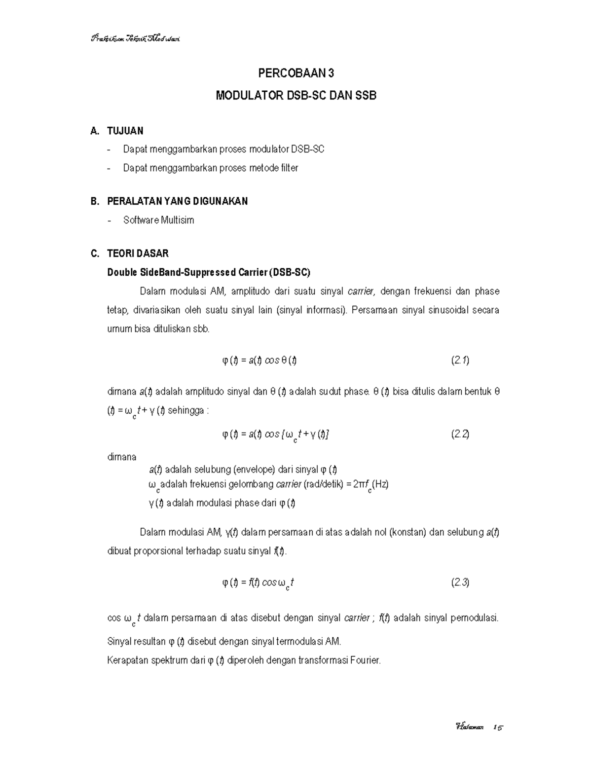 Praktikum Teknik Modulasi: DSB-SC dan SSB (Modul 03) - Studocu