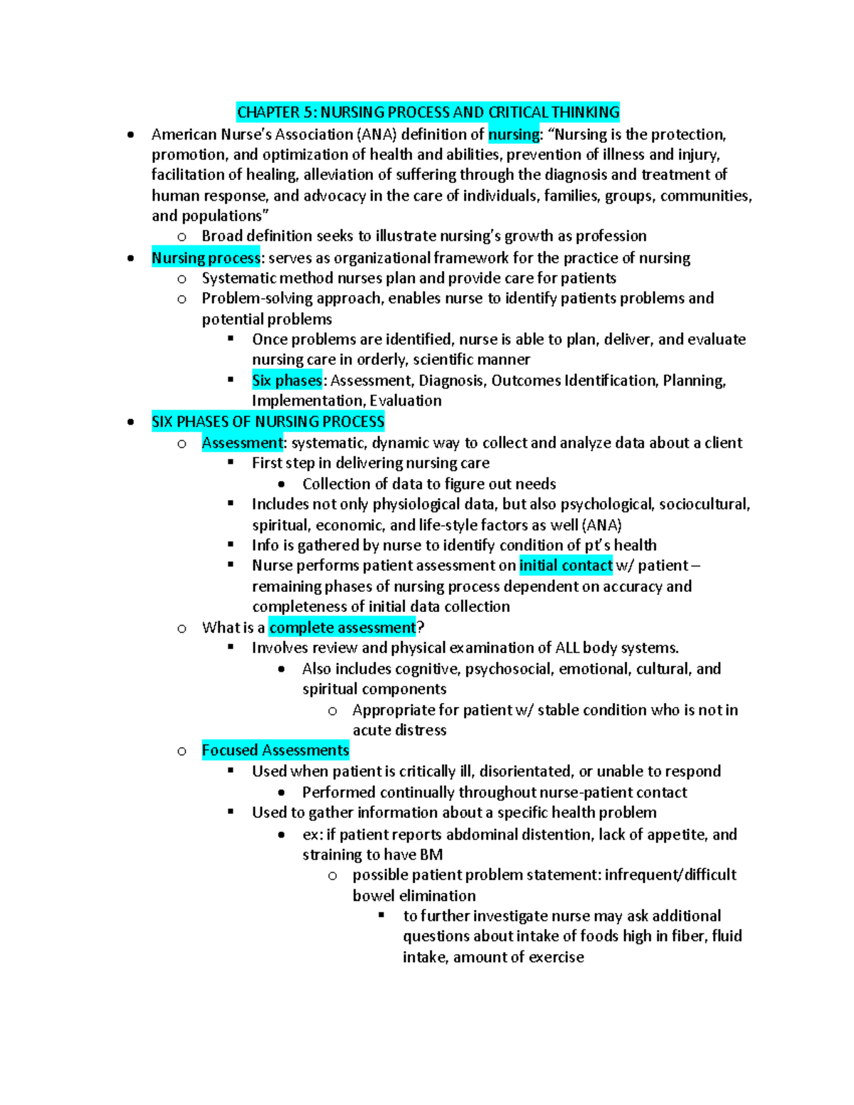 Chapter 5 Nursing Process and Critical Thinking - CHAPTER 5: NURSING ...