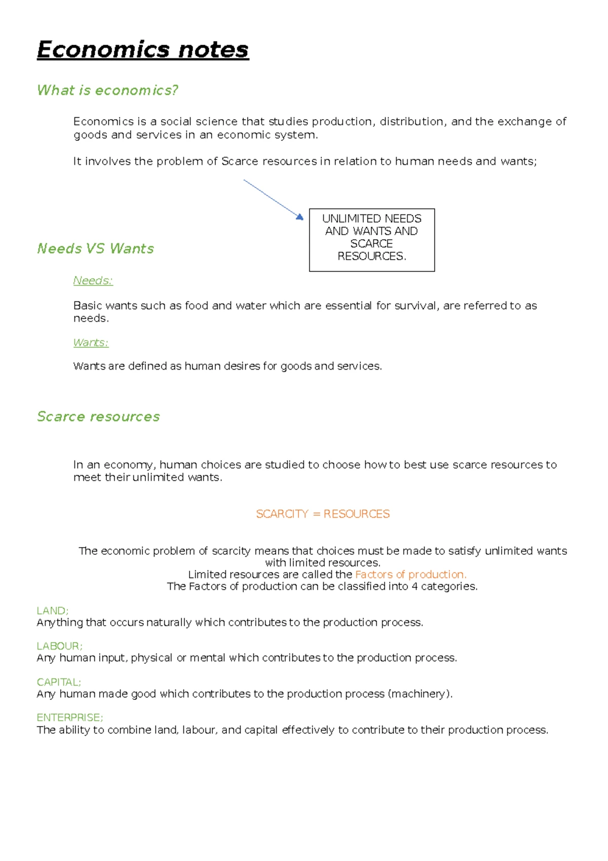 Units 1&2 Economics FULL Course Notes - Economics EXAM REVISION CHAPTER ...